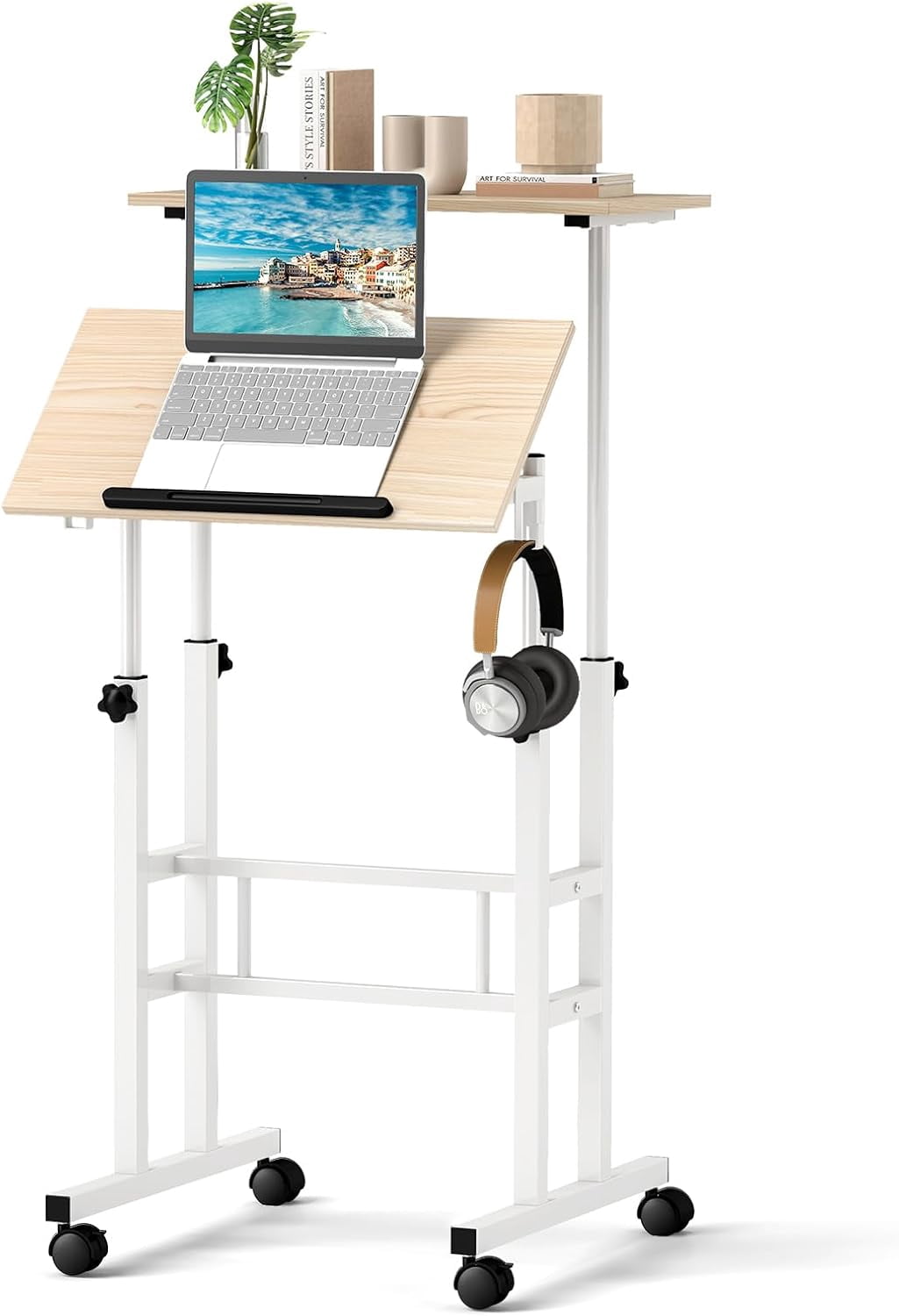 GOFLAME Mobile Standing Desk, Height Adjustable Workstation, 2 Split ...