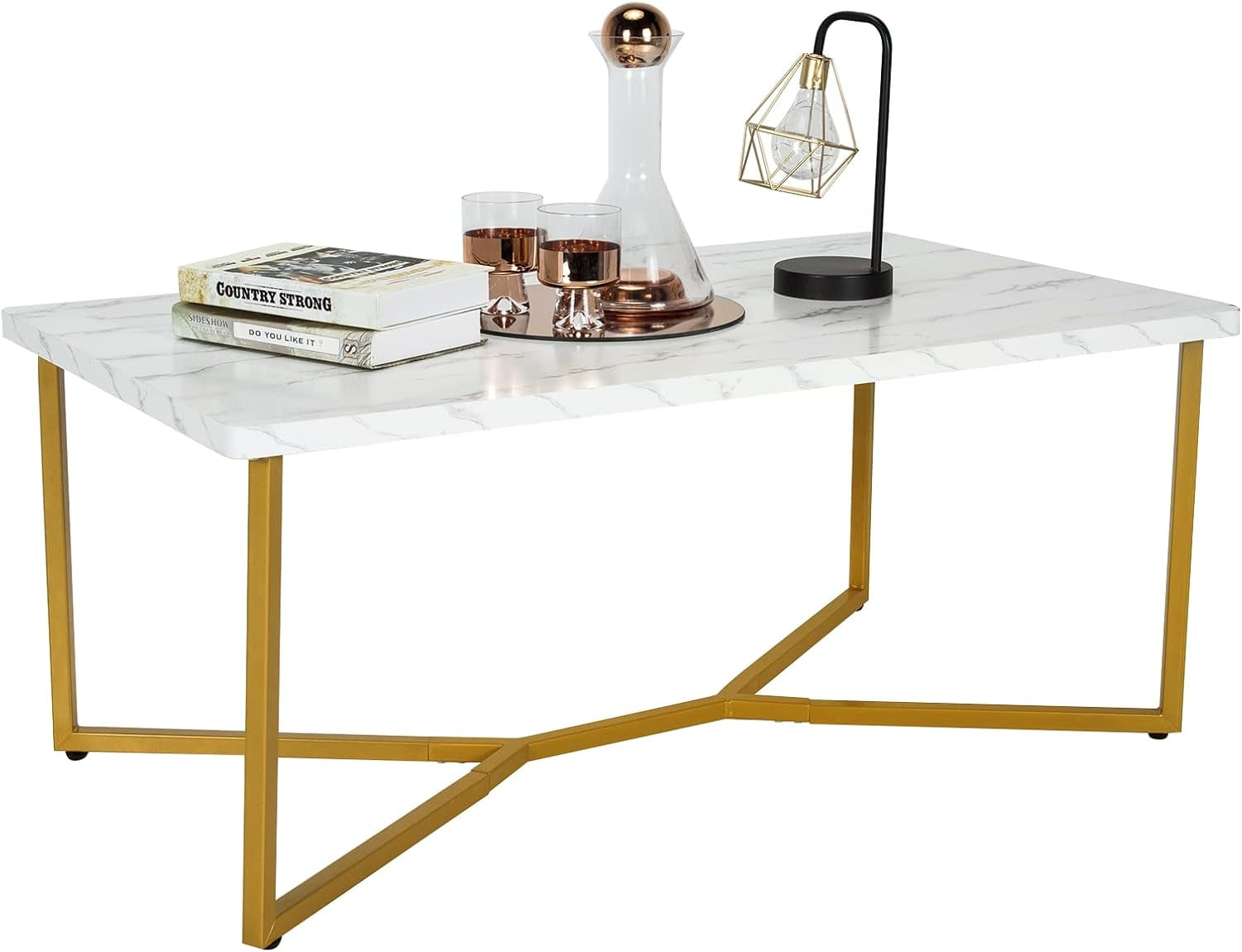 GOFLAME Modern Coffee Table, Accent Center Table with Faux Marble ...