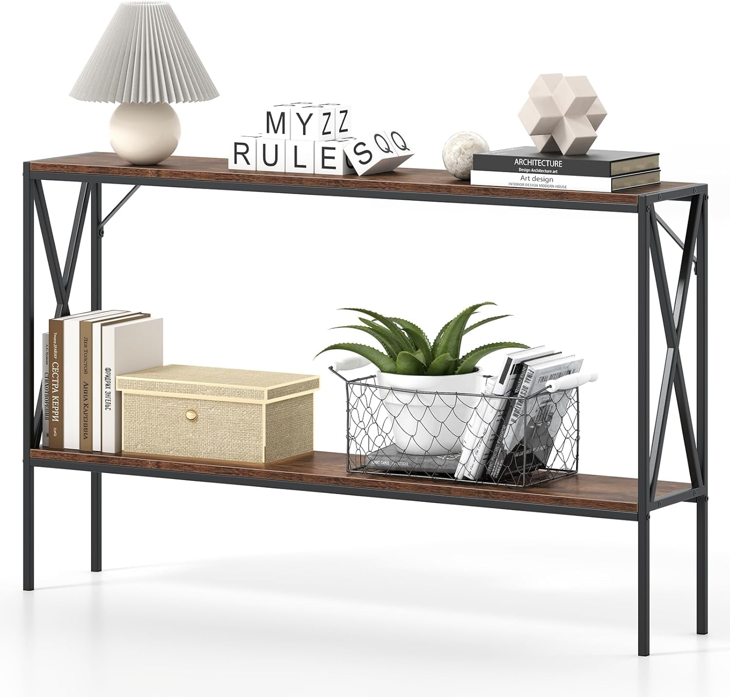 GOFLAME Narrow Console Table 2-Tier, 47” Entryway Table with Storage, 2 ...