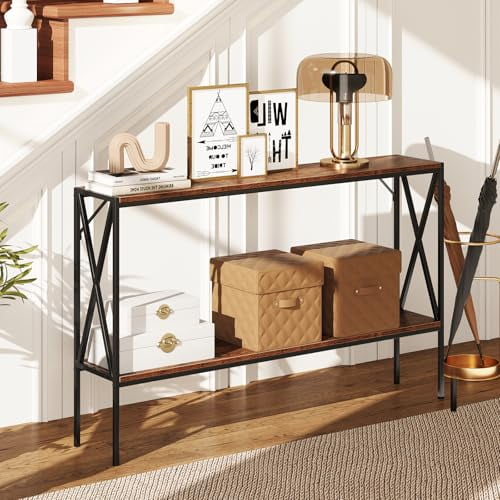 GOFLAME Narrow Console Table 2-Tier, 47” Entryway Table with Storage, 2 ...