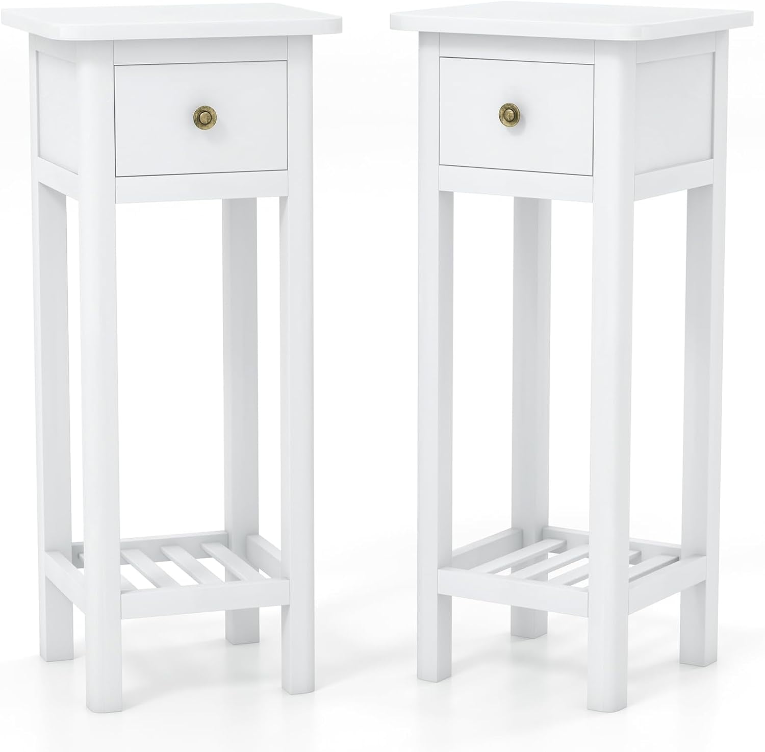 GOFLAME Narrow Side Table Set of 2, Small End Table with Drawer & Shelf ...