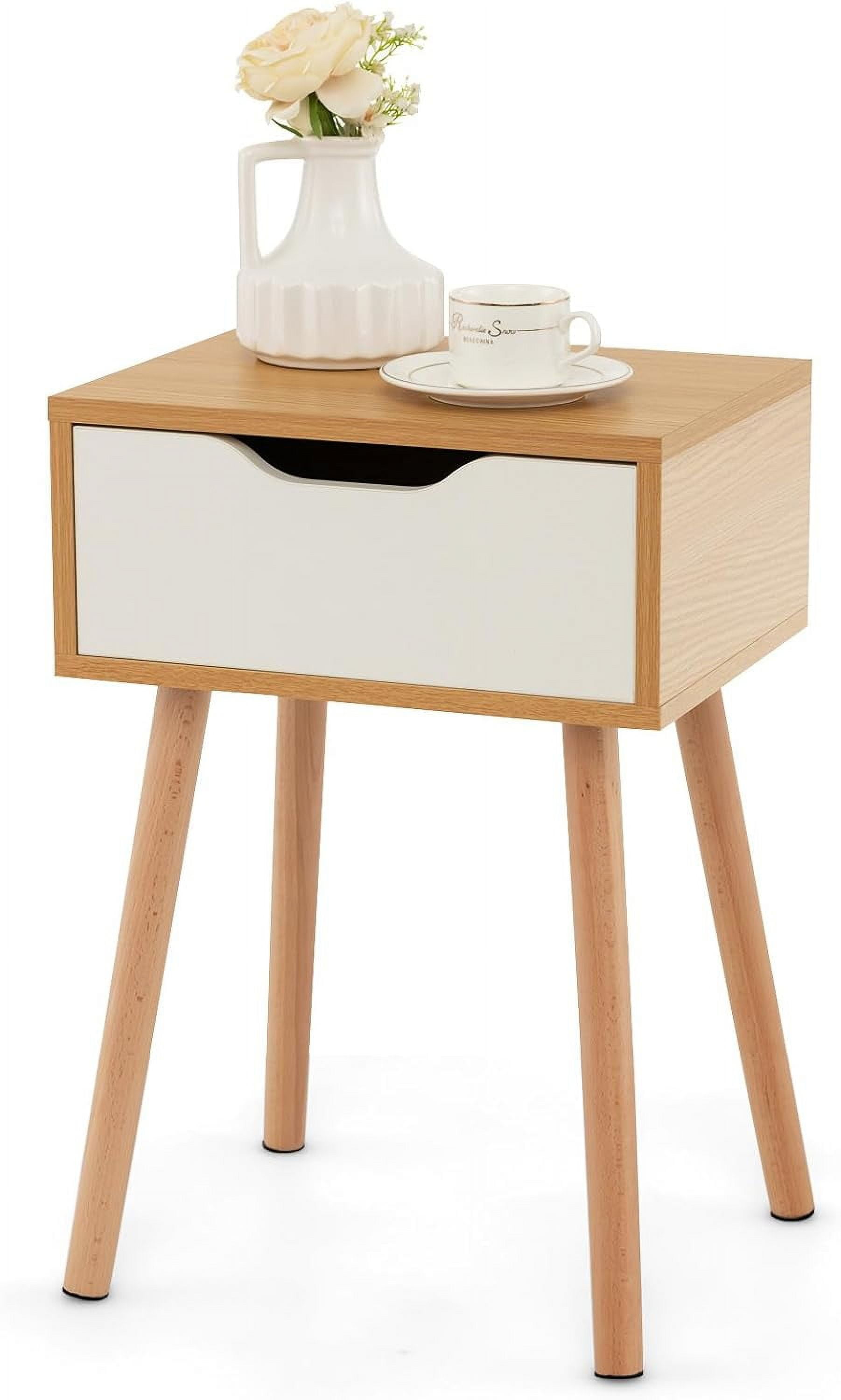GOFLAME Nightstand with Drawer, Mid Century Modern Bedside Table with ...