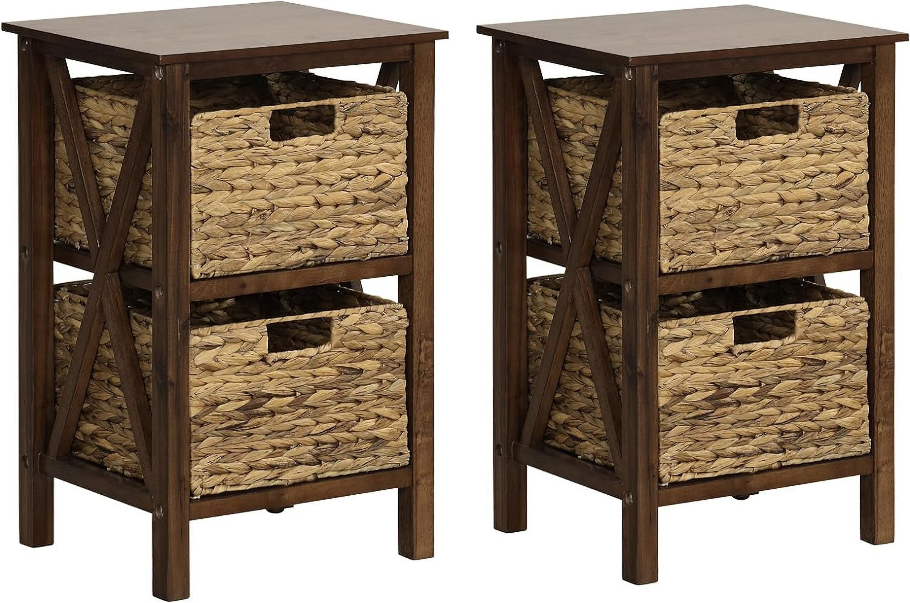 GOFLAME Nightstand Set of 2 with 3 Wicker Storage Baskets, Sofa Side ...