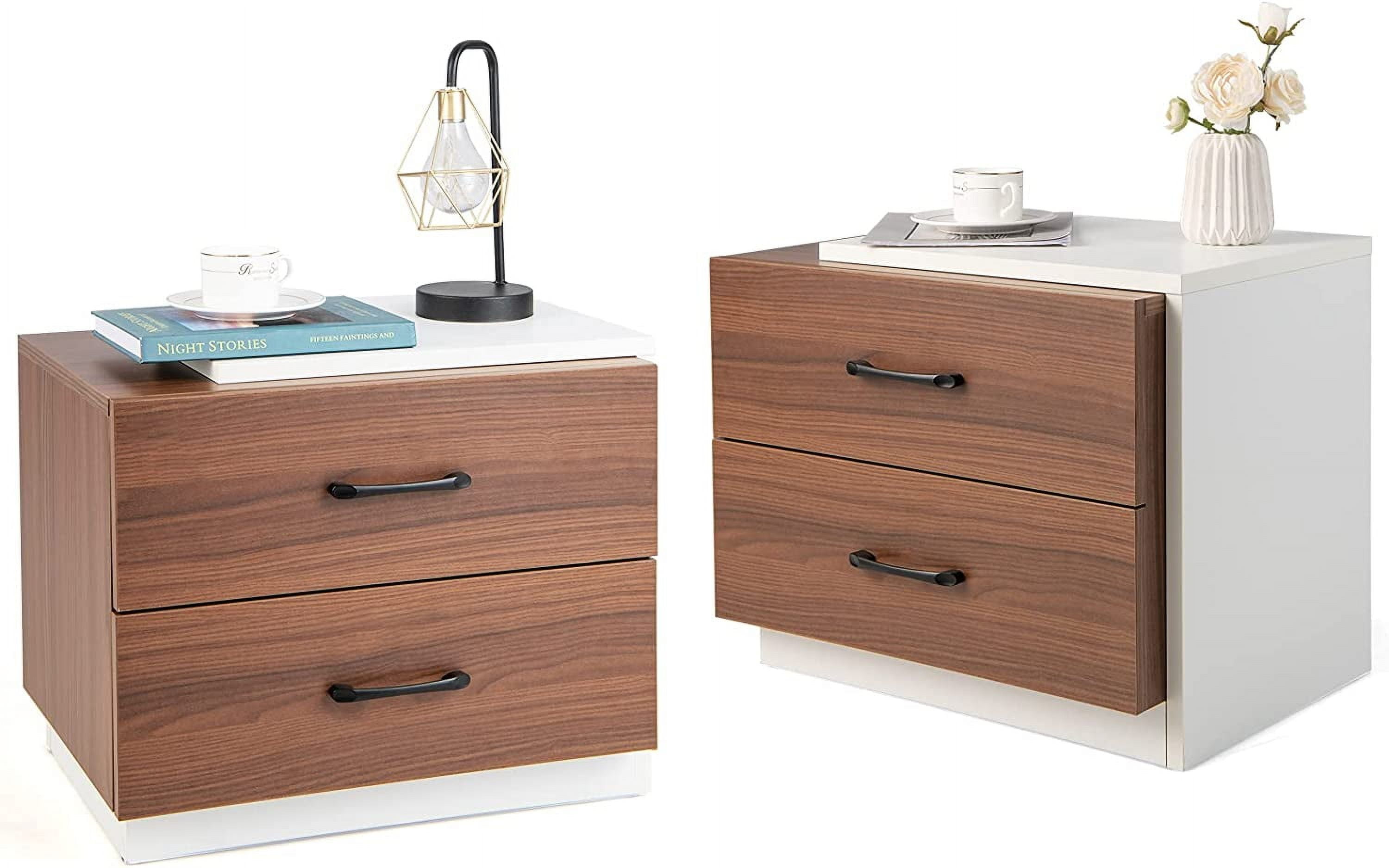 GOFLAME Nightstand Set of 2, Accent Bedside Table with 2 Drawers, Modern Bedroom End Table with ...