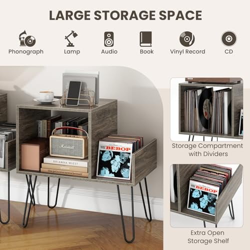 GOFLAME Record Player Stand, Turntable Stand with Charging Station ...