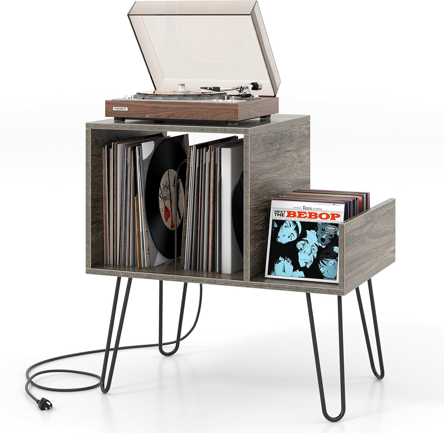 GOFLAME Record Player Stand, Turntable Stand with Charging Station ...