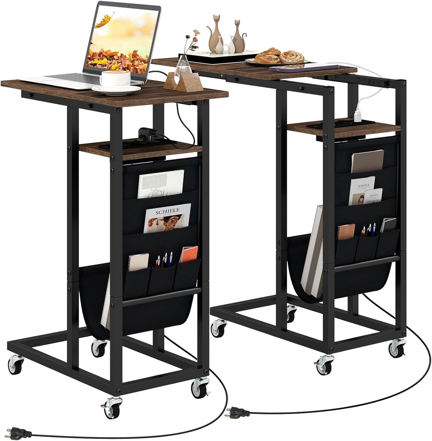GOFLAME Rolling C-Shaped End Table with Charging Station Set of 2, Sofa ...