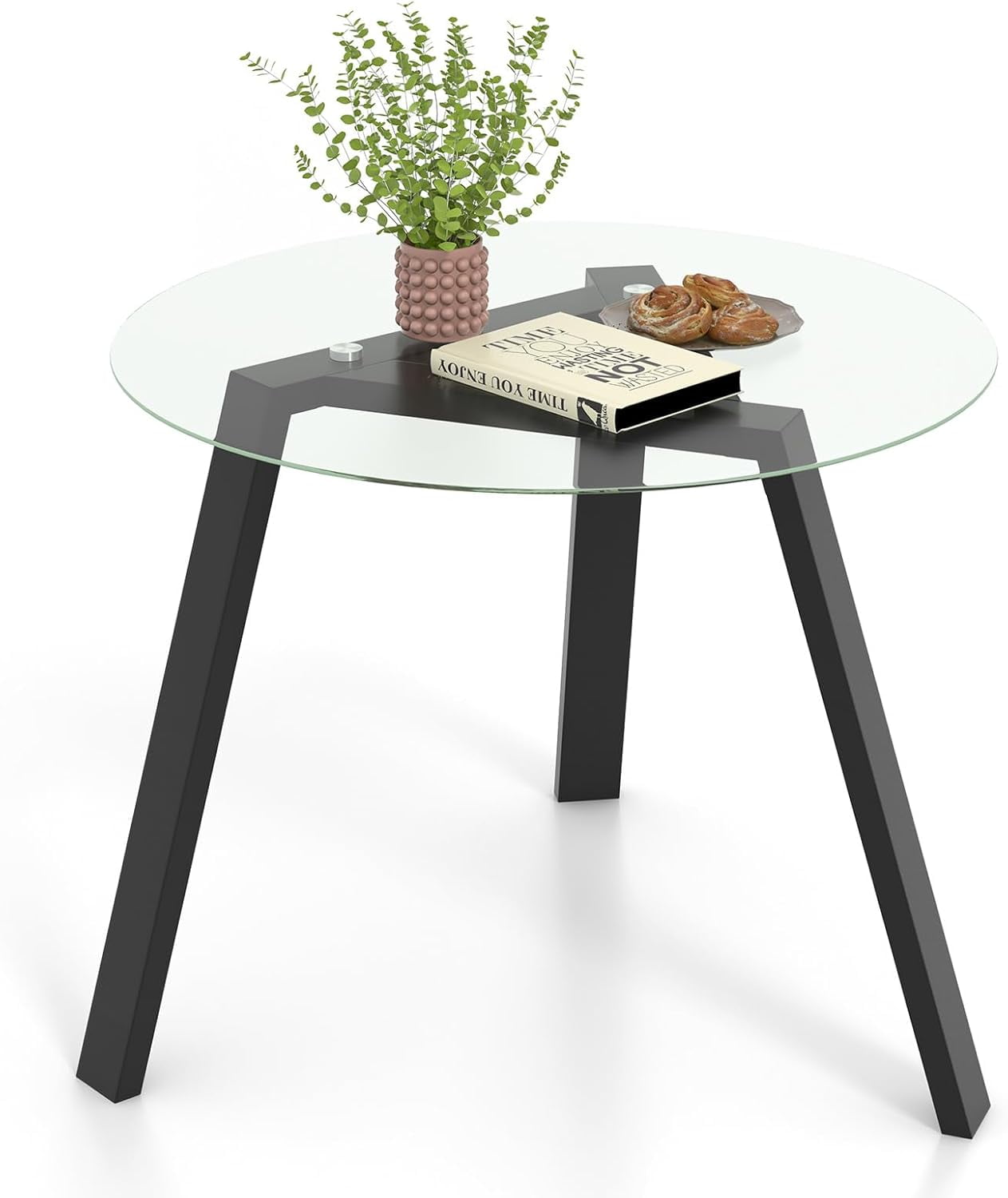 GOFLAME Round Glass Dining Table for 4, 36” Circle Kitchen Table with ...