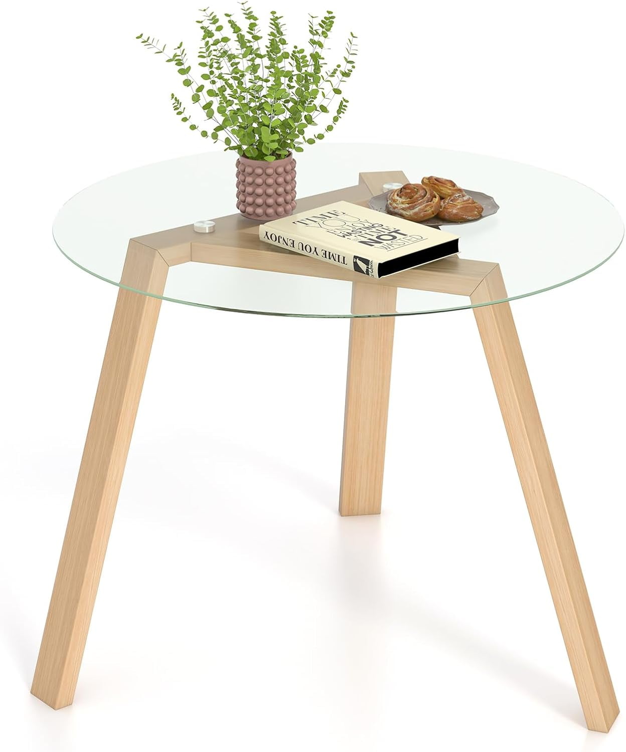 GOFLAME Round Glass Dining Table for 4, 36” Circle Kitchen Table with ...