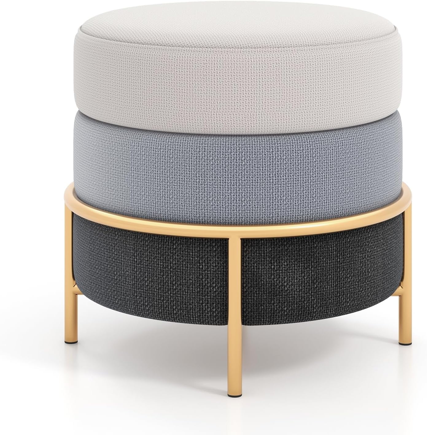 GOFLAME Round Vanity Stool, Linen Fabric Ottoman Footrest with Gold ...
