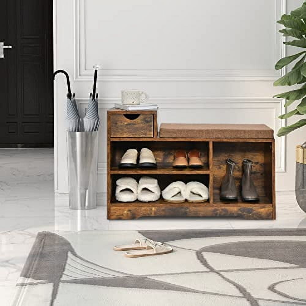 GOFLAME Shoe Rack with Seat, 2-Tier Shoe Storage Organizer with Drawer ...