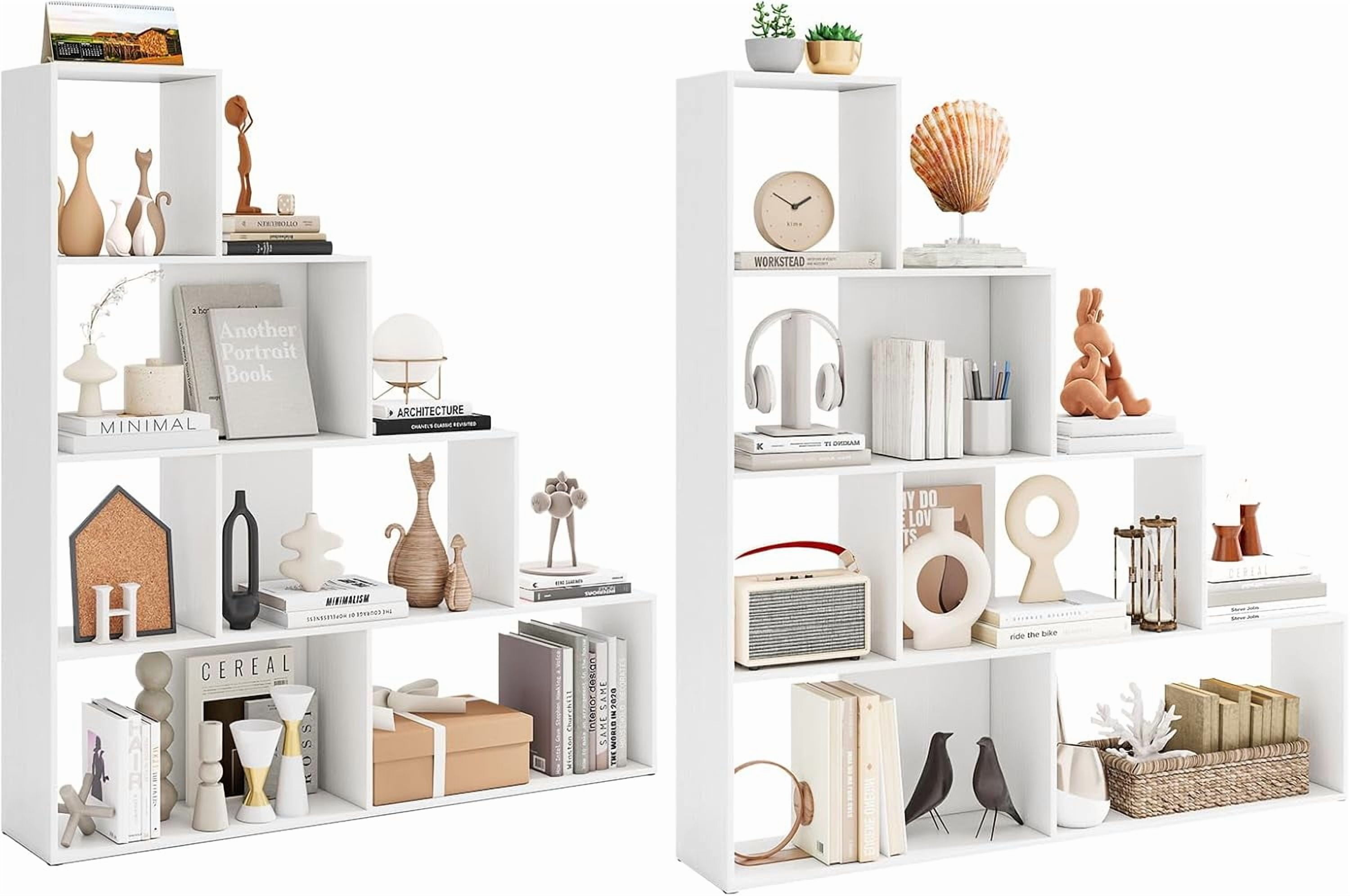 GOFLAME Step Bookcase 4-Tier Set of 2, Wood 6 Cube Storage Organizer ...