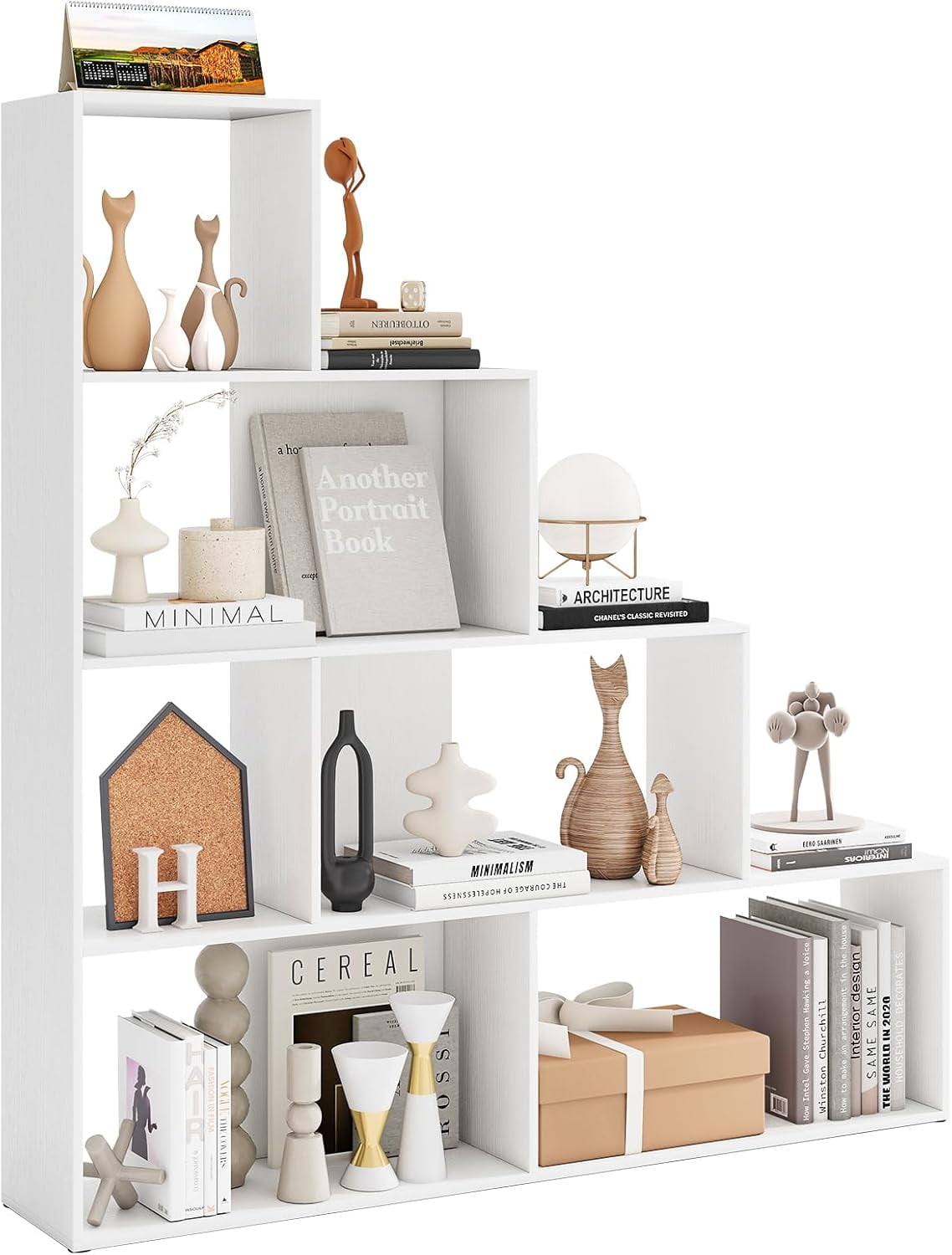 GOFLAME Step Bookcase 4-Tier, Wood, 6 Cube Storage Organizer, 64 ...