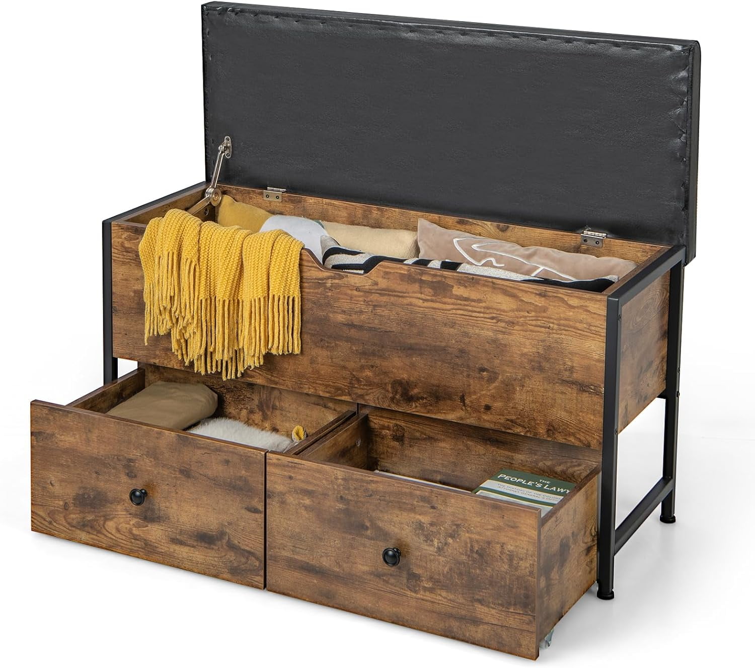 GOFLAME Storage Ottoman with Drawers, Flip-top Wooden Shoe Storage with ...