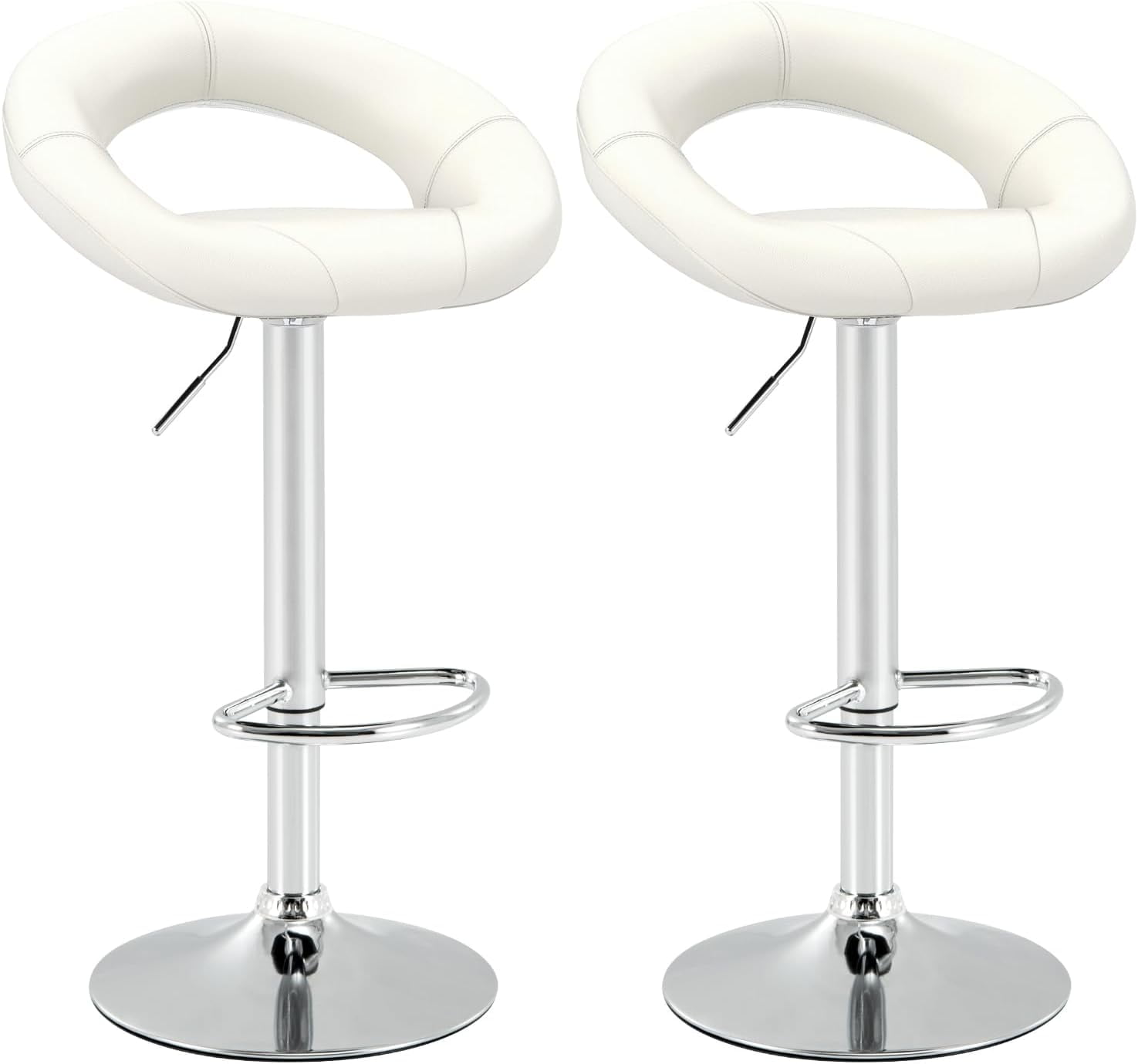 GOFLAME Swivel Bar Stools Set of 2, Modern White PU Leather Counter ...