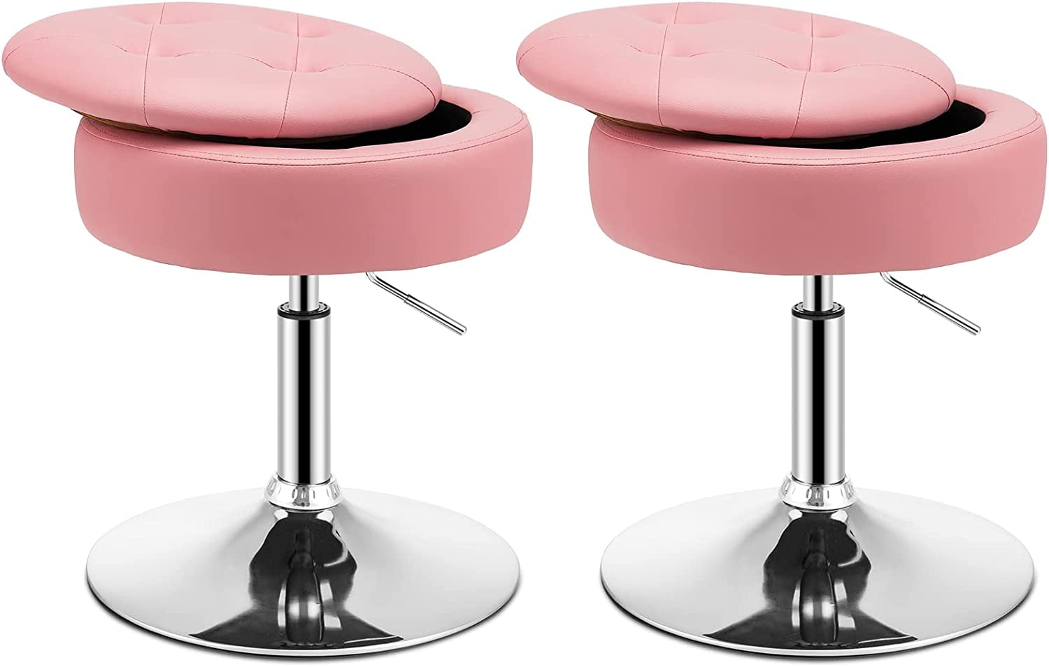 GOFLAME Vanity Stool with Storage Set of 2, 360° Swivel PU Leather ...