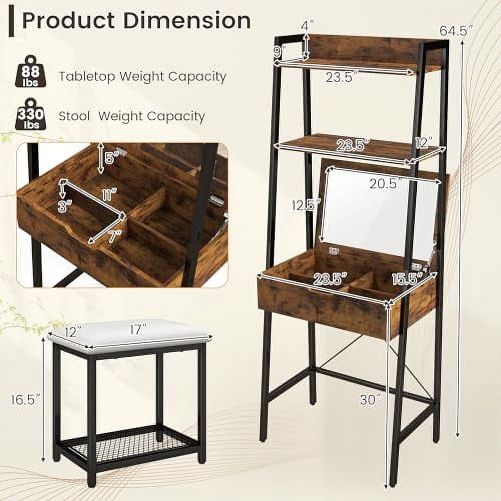 GOFLAME Vanity Table Set with Flip Top Mirror, Ladder Vanity Desk and ...