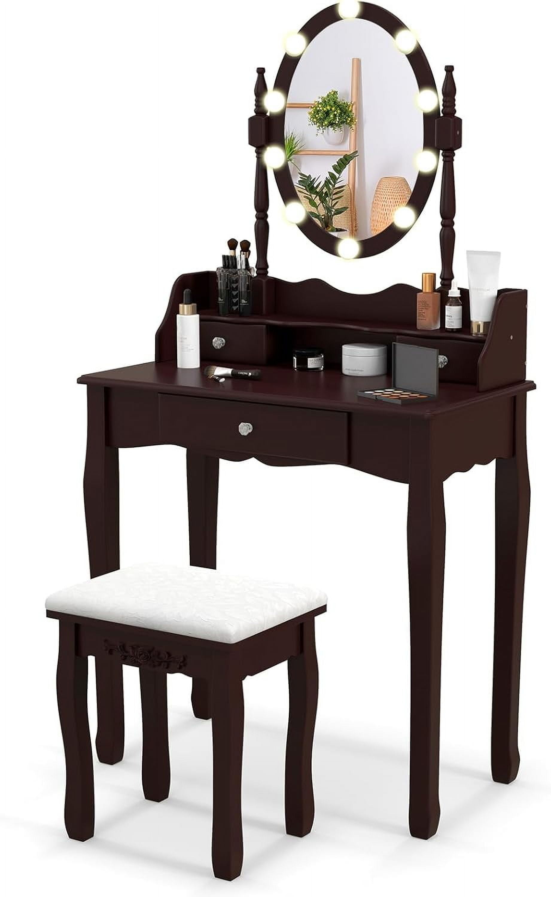 GOFLAME Vanity Table Set with Rotatable Mirror, Makeup Vanity Desk with ...