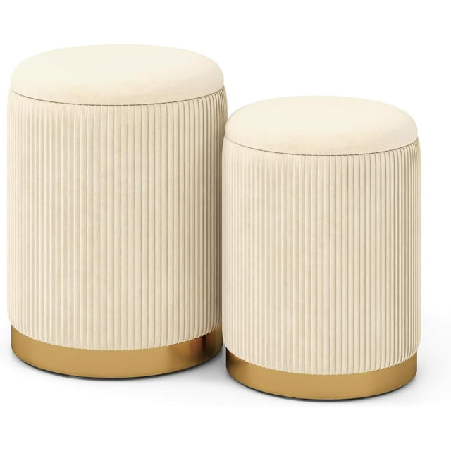 GOFLAME Velvet Storage Ottoman Set of 2, Modern Round Ottoman with ...