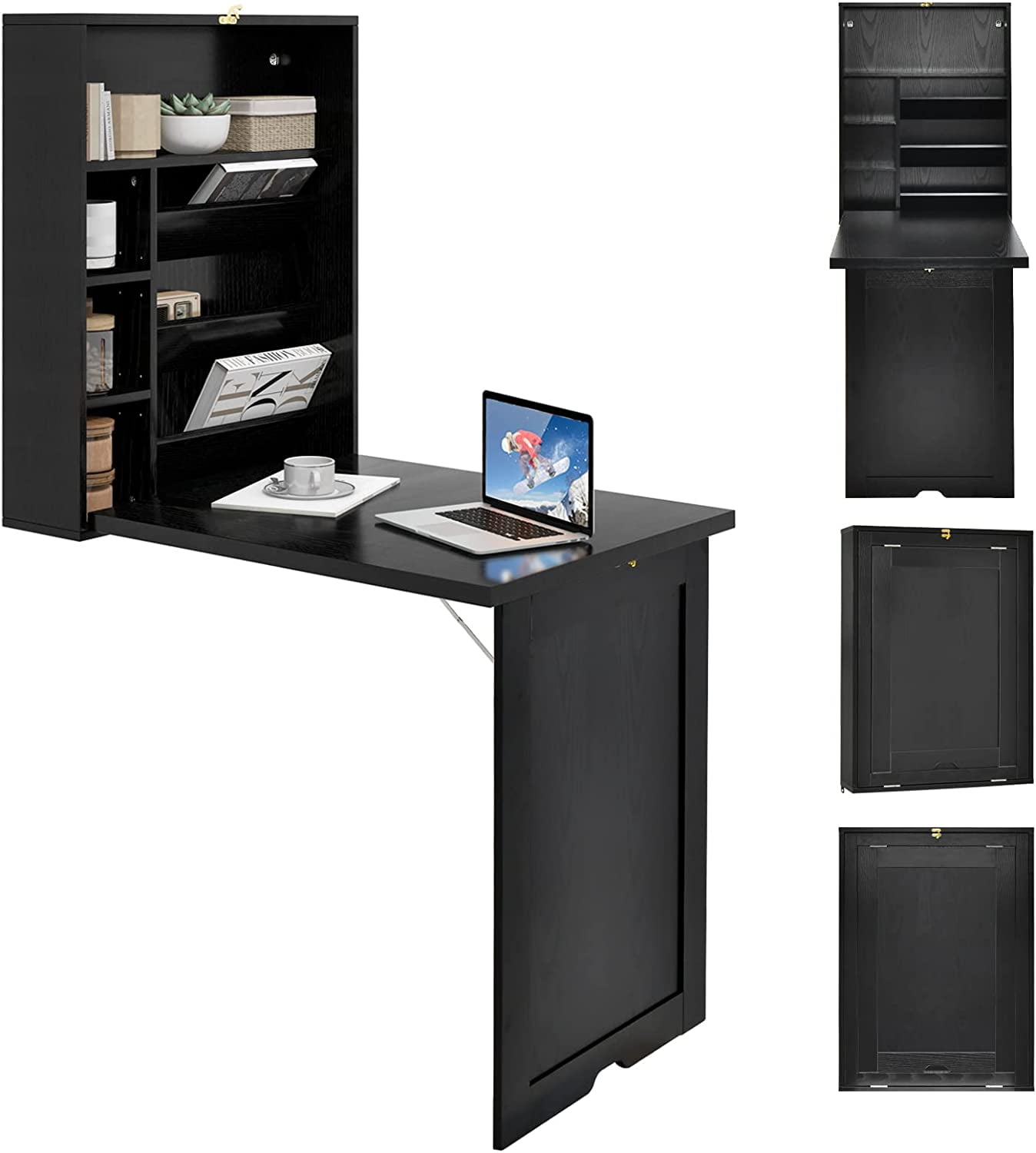 GOFLAME Wall Mounted Desk, Folding Floating Desk with 3-Tier Tilt ...