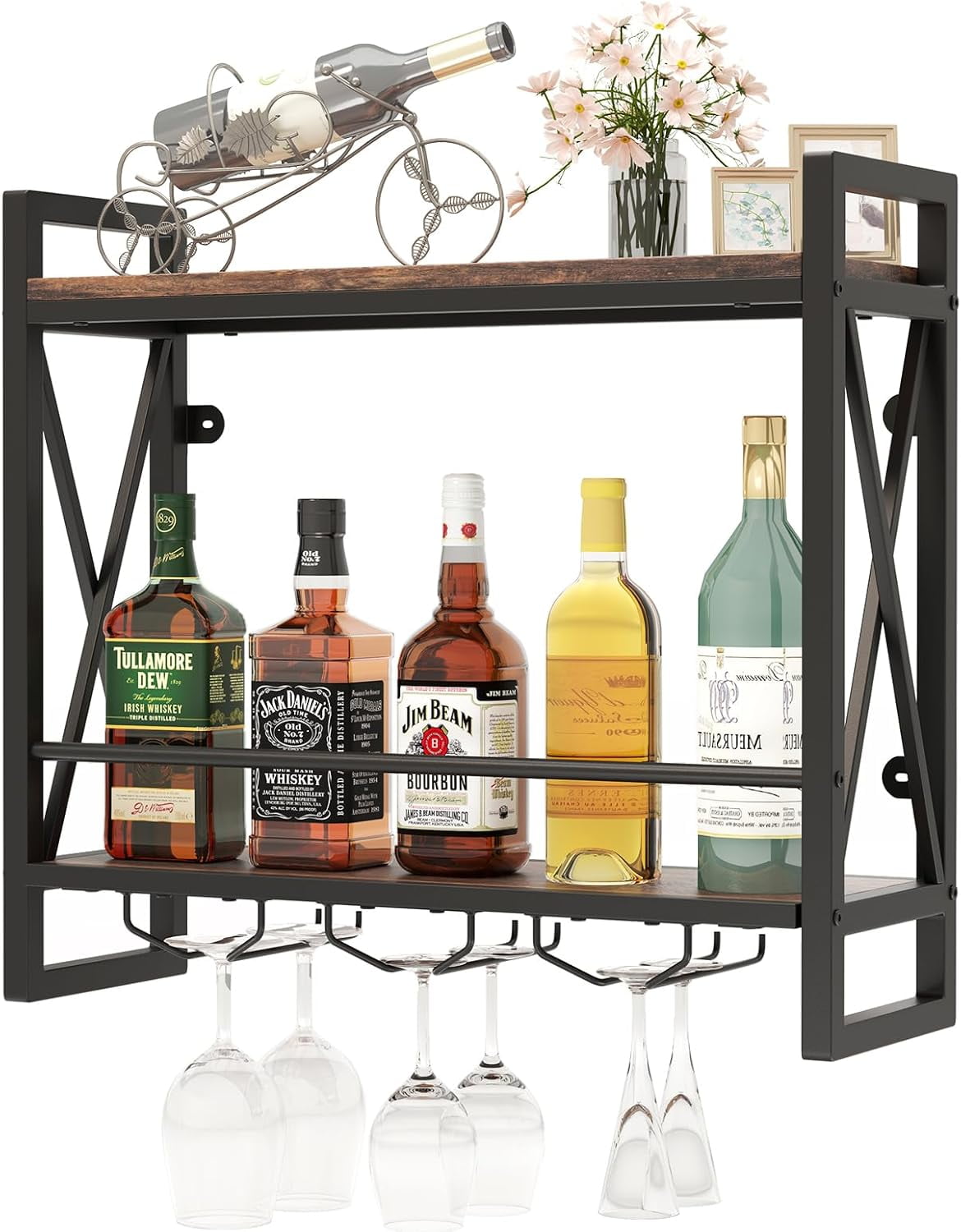 GOFLAME Wall Mounted Wine Rack, 2-Tier Hanging Wine Display Shelf with ...