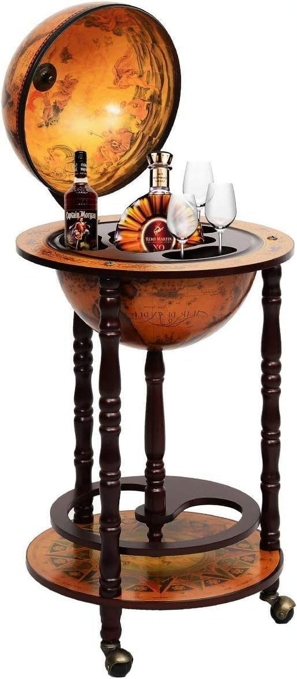 GOFLAME Wood Globe Wine Bar Stand, 16th Century Italian Rack Liquor ...