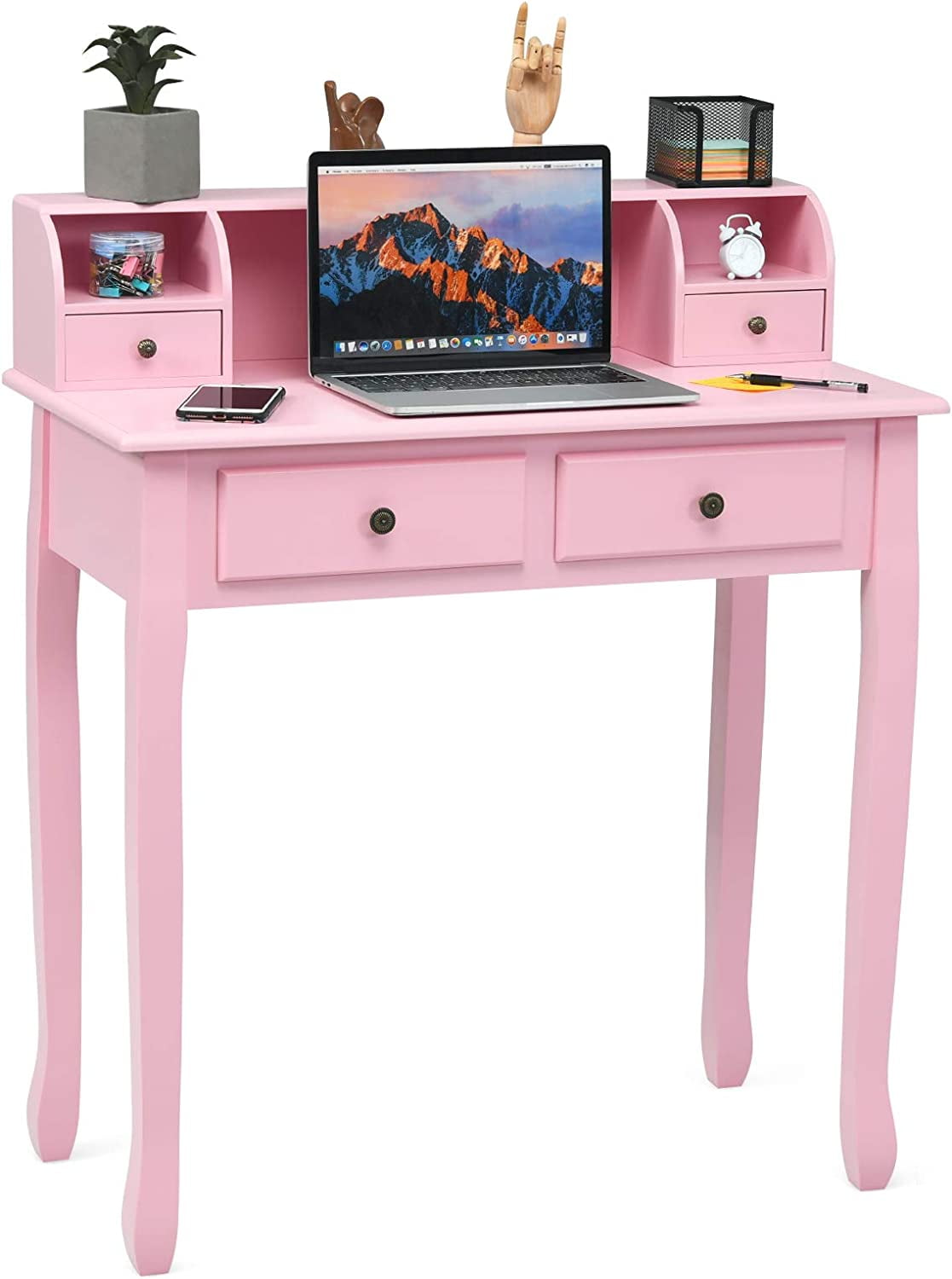 GOFLAME Writing Desk, Large Storage Space with 4 Drawers, Secretary ...