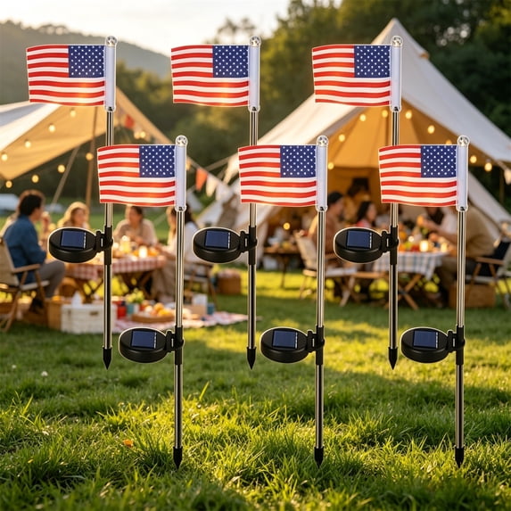 GOFLIC Set of LED Solar Powered American Flag Pathway Lights ...