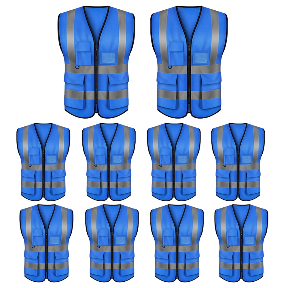 GOGO 5 Pockets High Visibility Zipper Front Safety Vest with Reflective ...