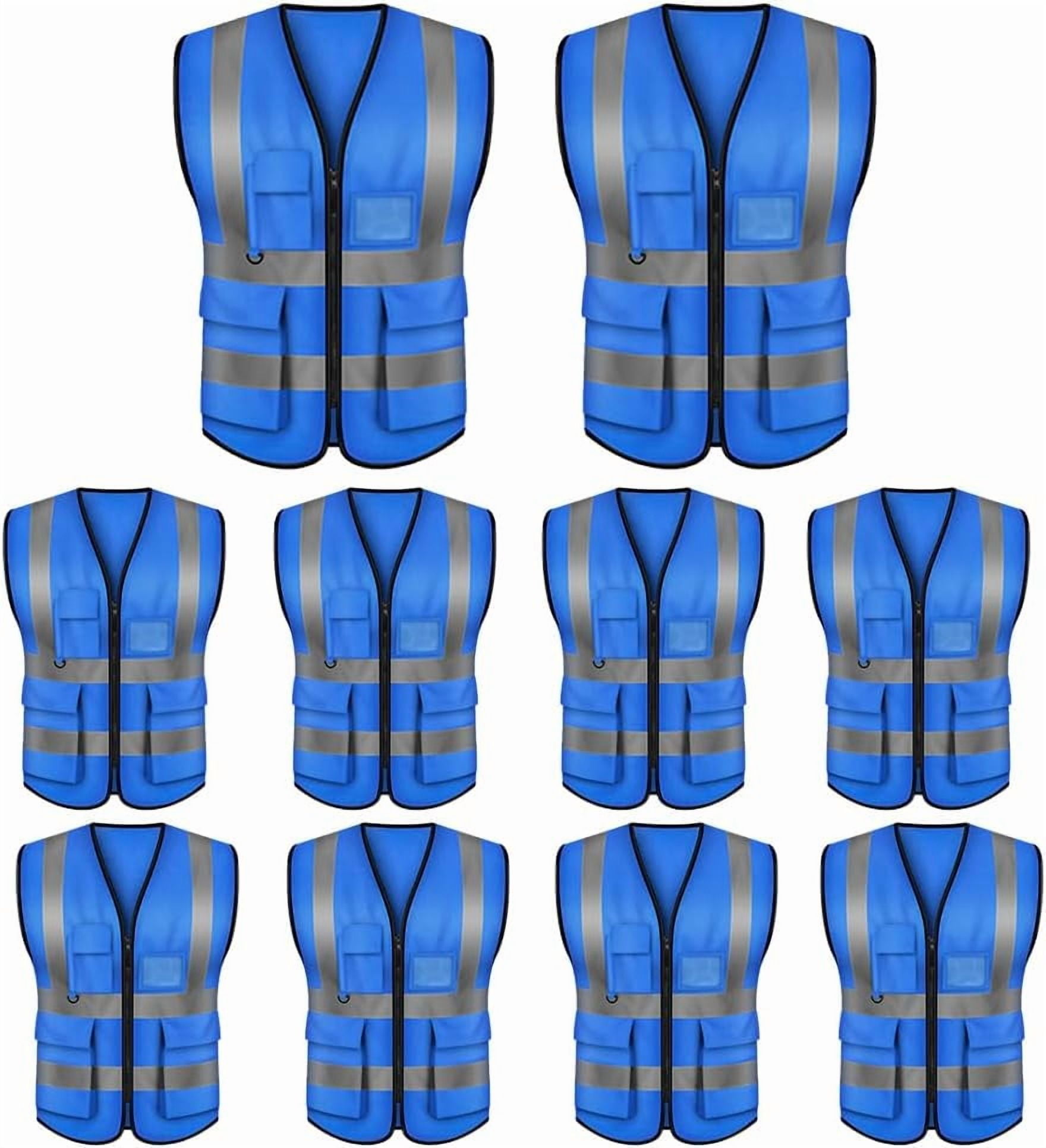 GOGO 5 Pockets High Visibility Zipper Front Safety Vest with Reflective ...