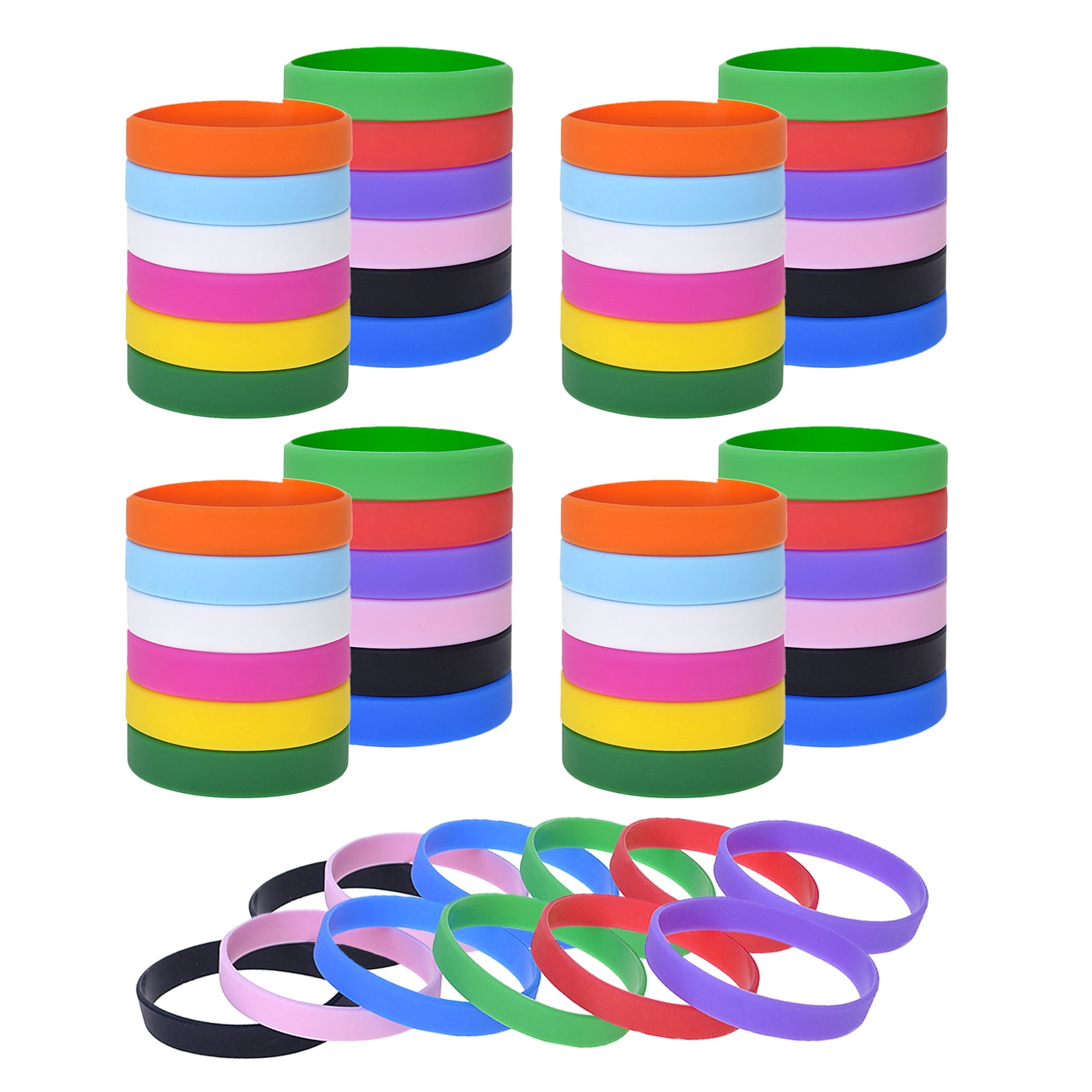 GOGO 60 Pcs Silicone Bracelets for Men Women, Colored Stretch Rubber ...