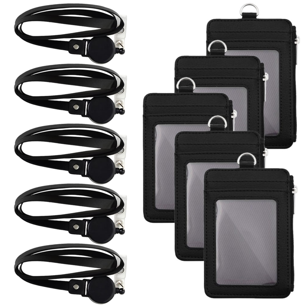 Gogo Badge Holder With Zip Slim Pu Leather Id Badge Card Wallet Case With 20 Neck Lanyard And