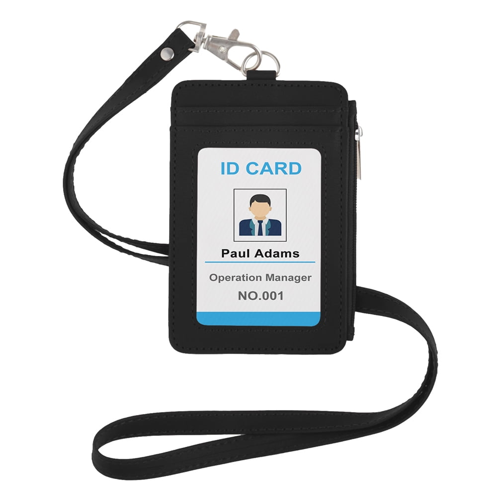 GOGO PU Leather Credit Card ID Badge Holder with Side Zipper Pocket and ...