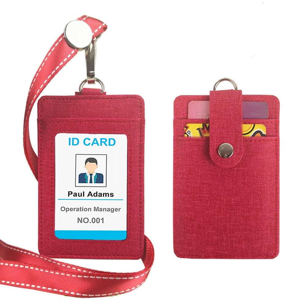 GOGO Snap Button Security PU Heavy Duty Badge Holder Clip With Lanyard ...