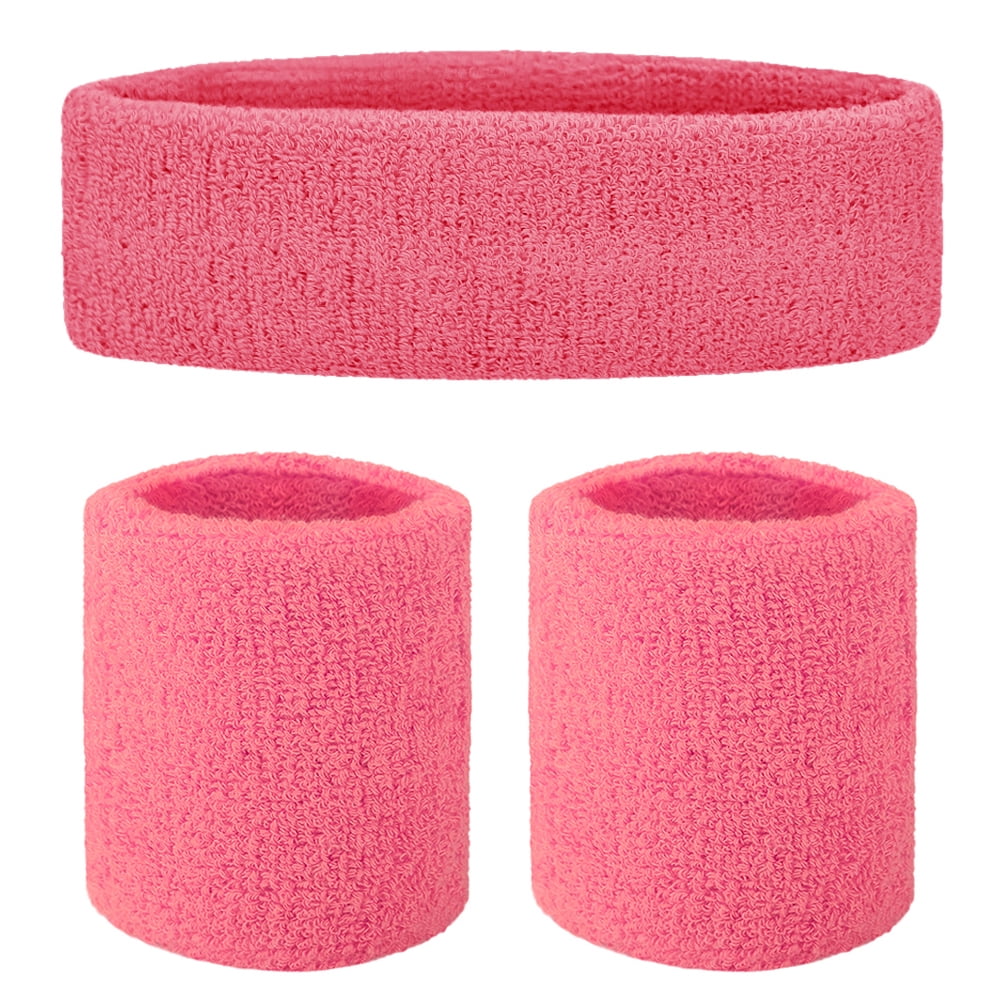 GOGO Sweatband Set Sports Athletic Exercise Headband Wristband Set Pink ...