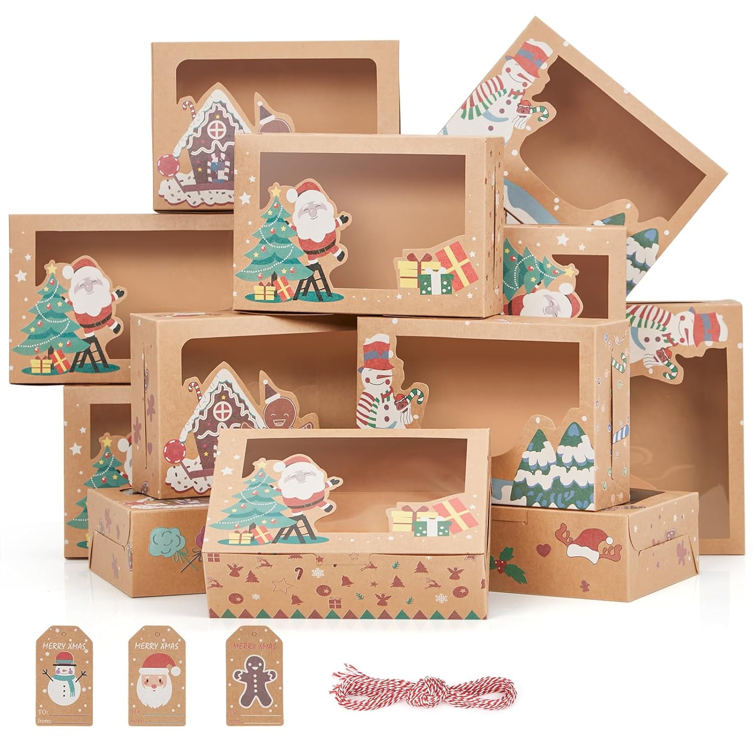 GOGRANT 12 Pcs Christmas Cookie Boxes, Foldable Treat Box with Window ...