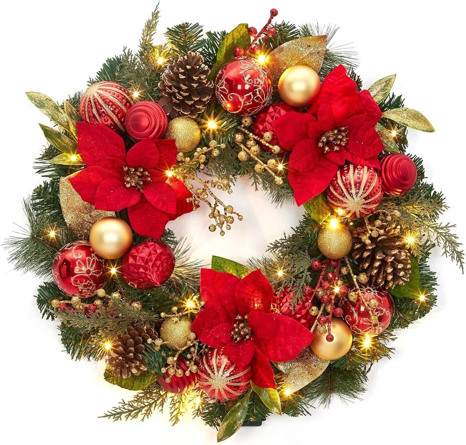 GOGRANT 24" Prelit Christmas Wreath, Large Outdoor Christmas Wreath ...
