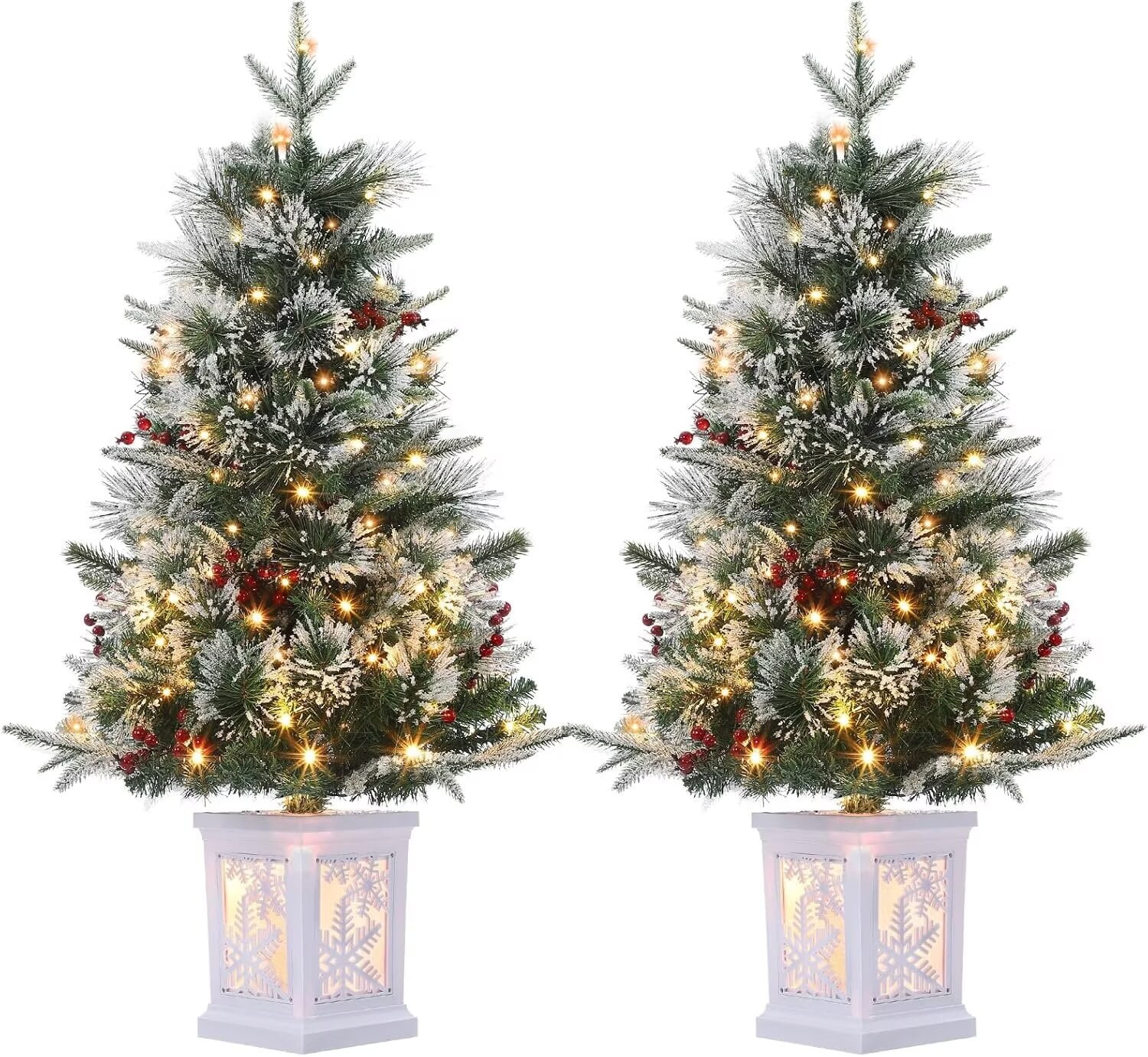 GOGRANT 3FT Pre-Lit Artificial Mini Christmas Tree Set of 2, Small ...