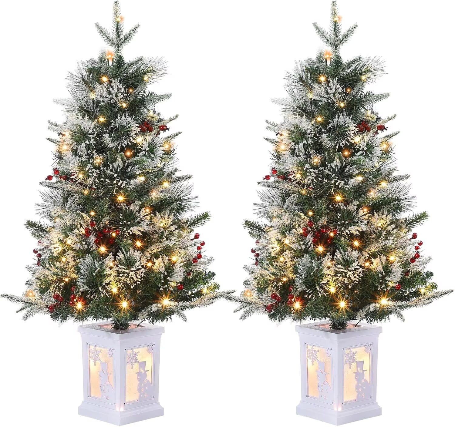 GOGRANT 3FT Pre-Lit Artificial Mini Christmas Tree Set of 2, Small ...