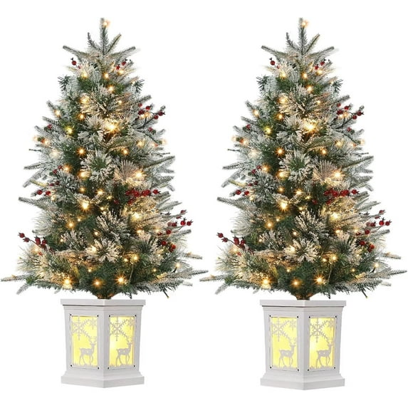 GOGRANT 3FT Pre-Lit Artificial Mini Christmas Tree Set of 2, Small ...