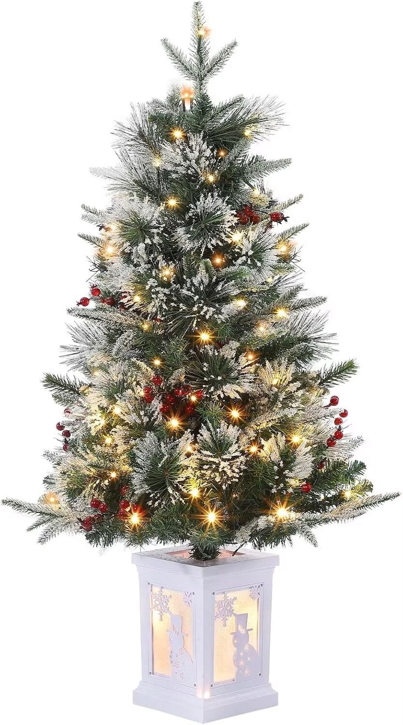 GOGRANT 3FT Pre-Lit Artificial Mini Christmas Tree, Small Flocked ...