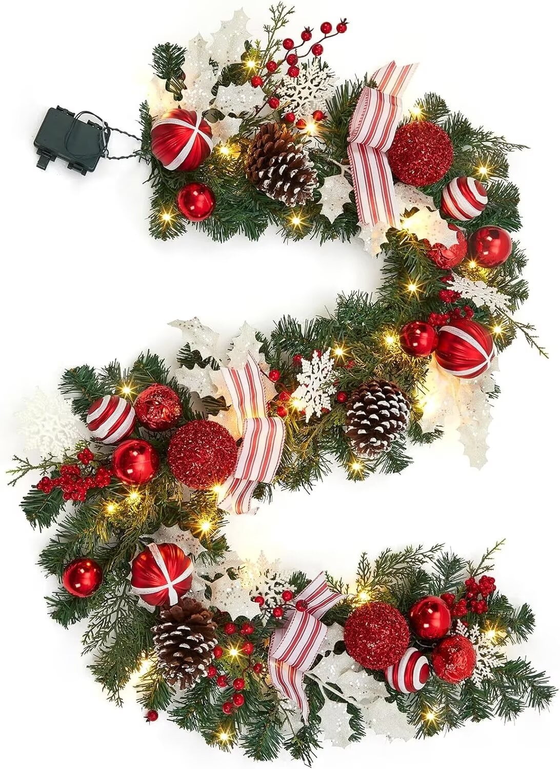 GOGRANT 6ft Lighted Christmas Garland, Artificial Pre Lit Xmas Garland ...