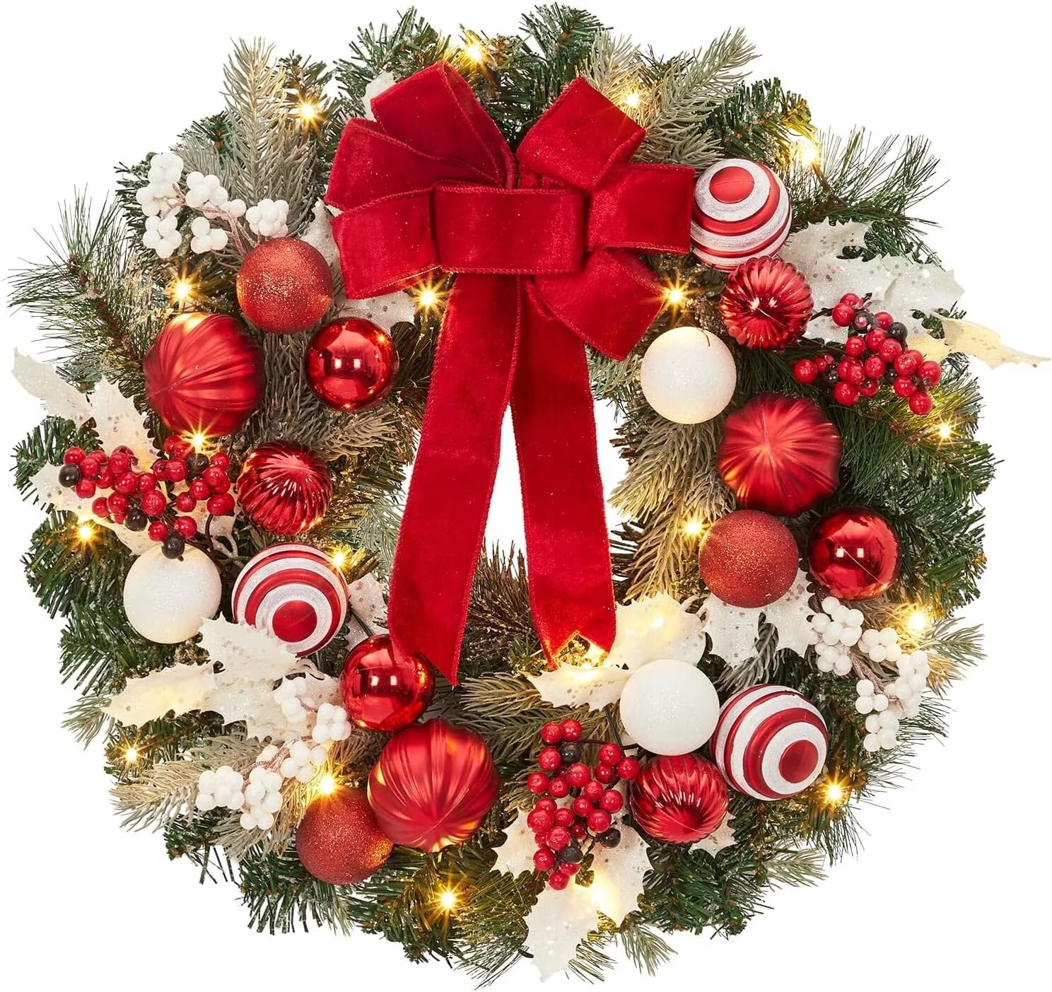 GOGRANT Pre-Lit Christmas Wreath, 24 Inch Large Outdoor Christmas ...