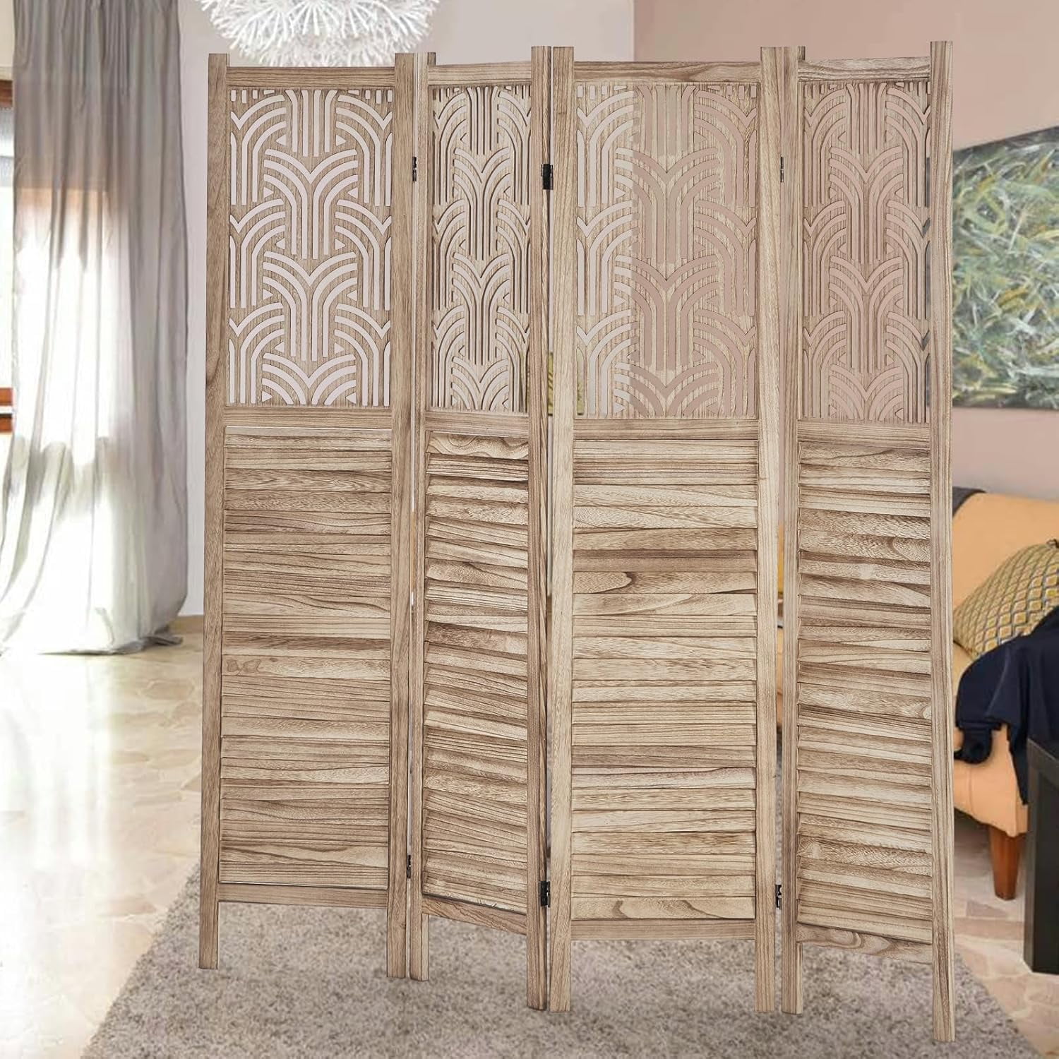 GOGRANT Wooden Room Dividers 4 Panel, 67" Tall Folding Portable ...