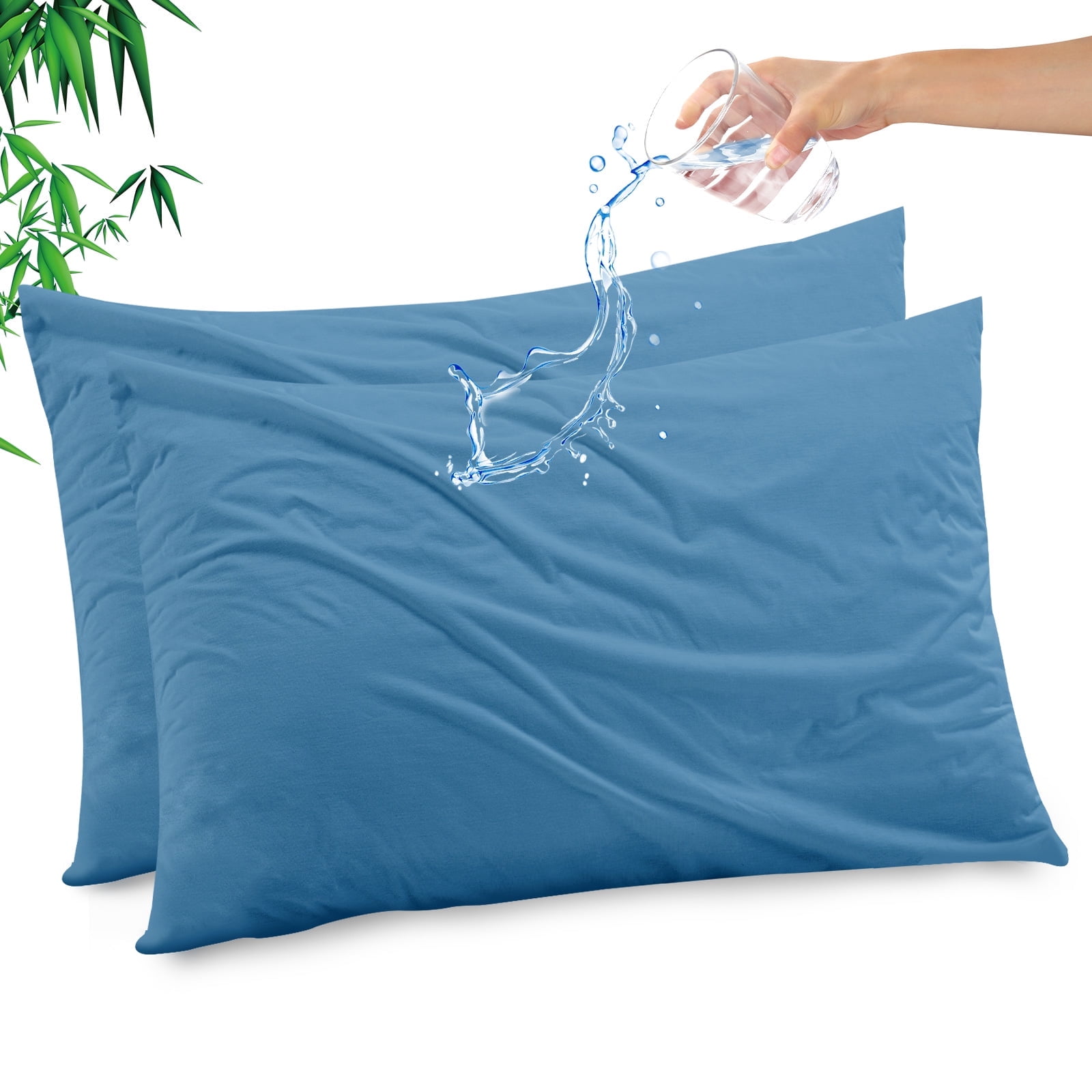 GOGREEN Waterproof Pillow Protectors with Zipper, Cooling Bamboo Queen ...