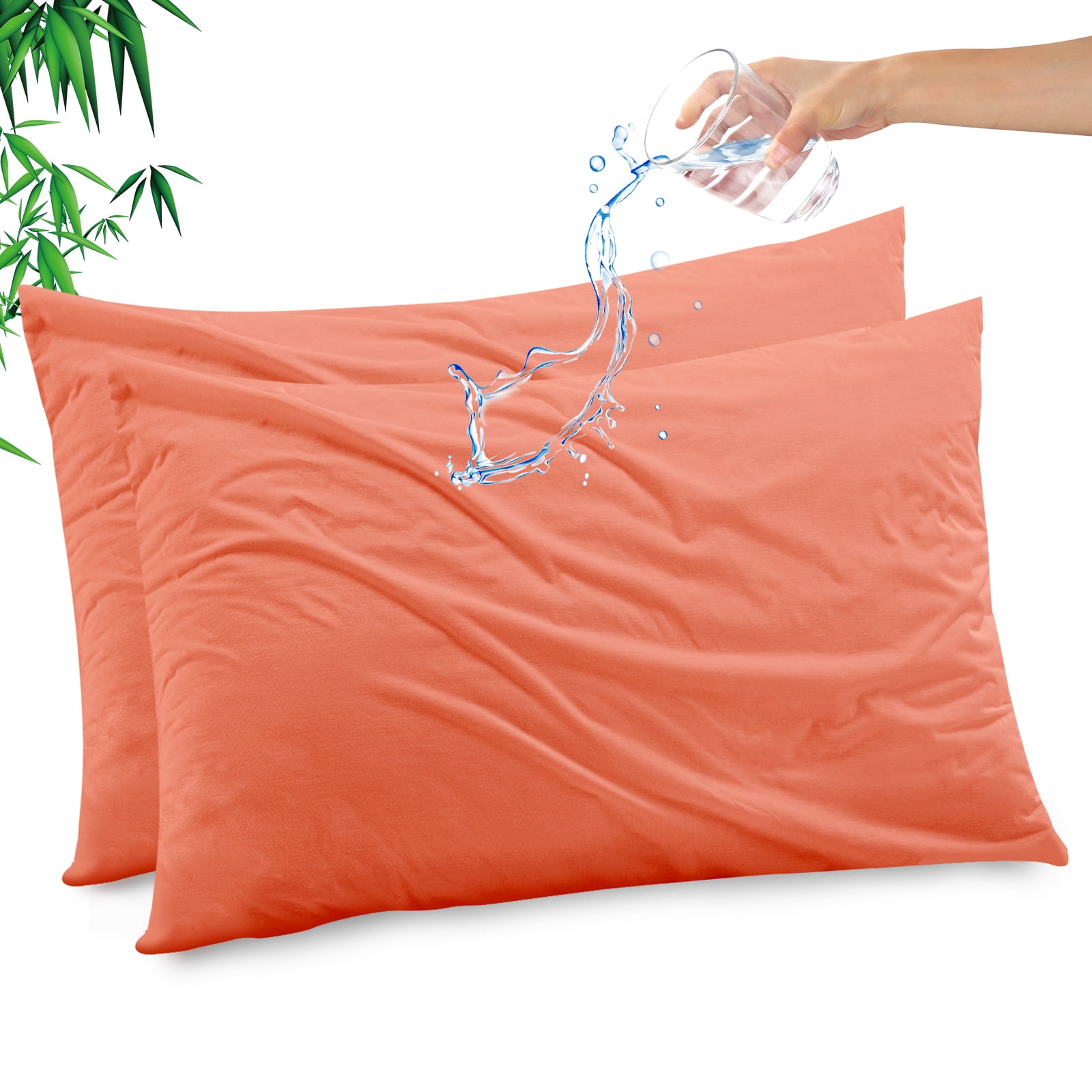 GOGREEN Waterproof Pillow Protectors with Zipper, Cooling Bamboo Queen ...