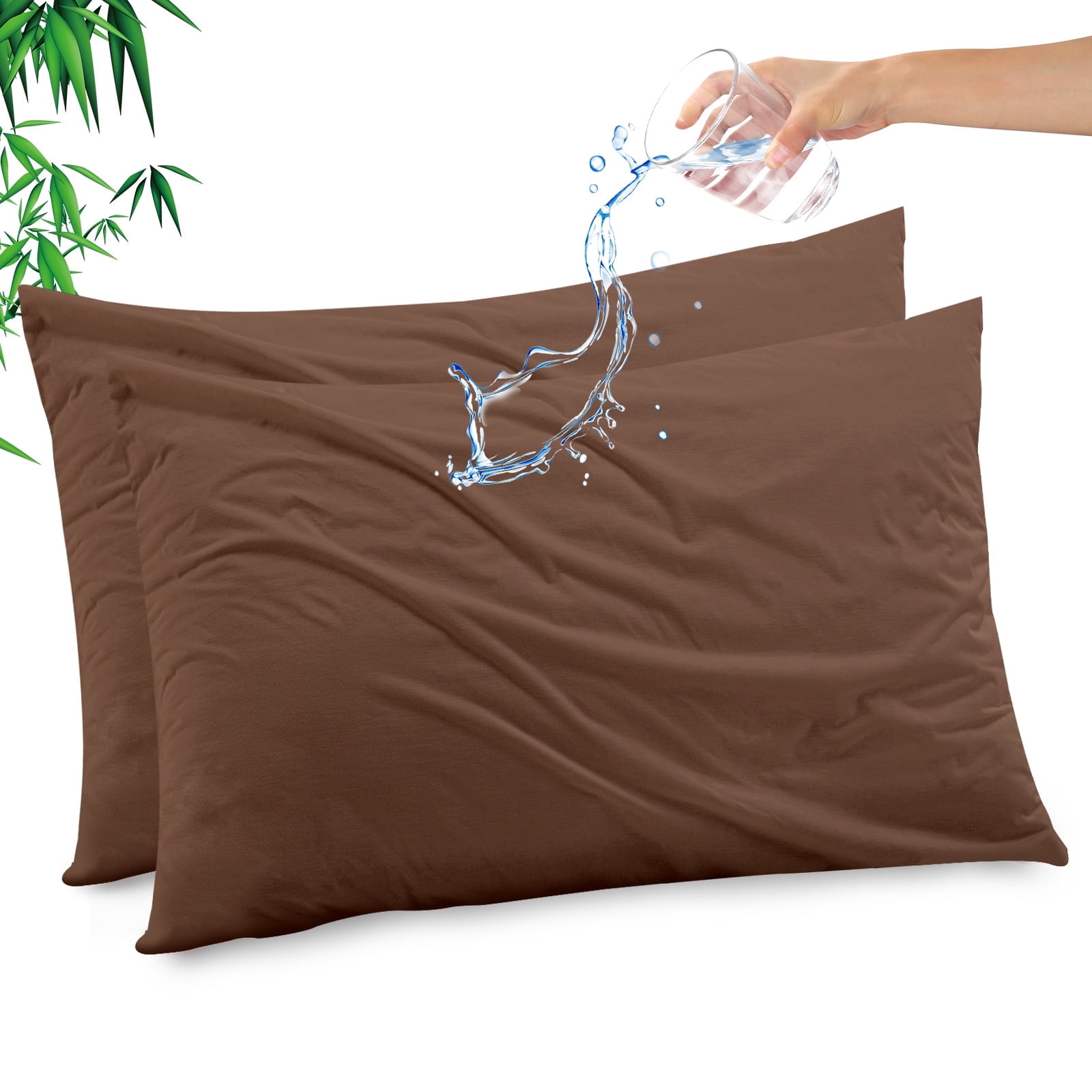 GOGREEN Waterproof Pillow Protectors with Zipper, Cooling Bamboo Queen ...