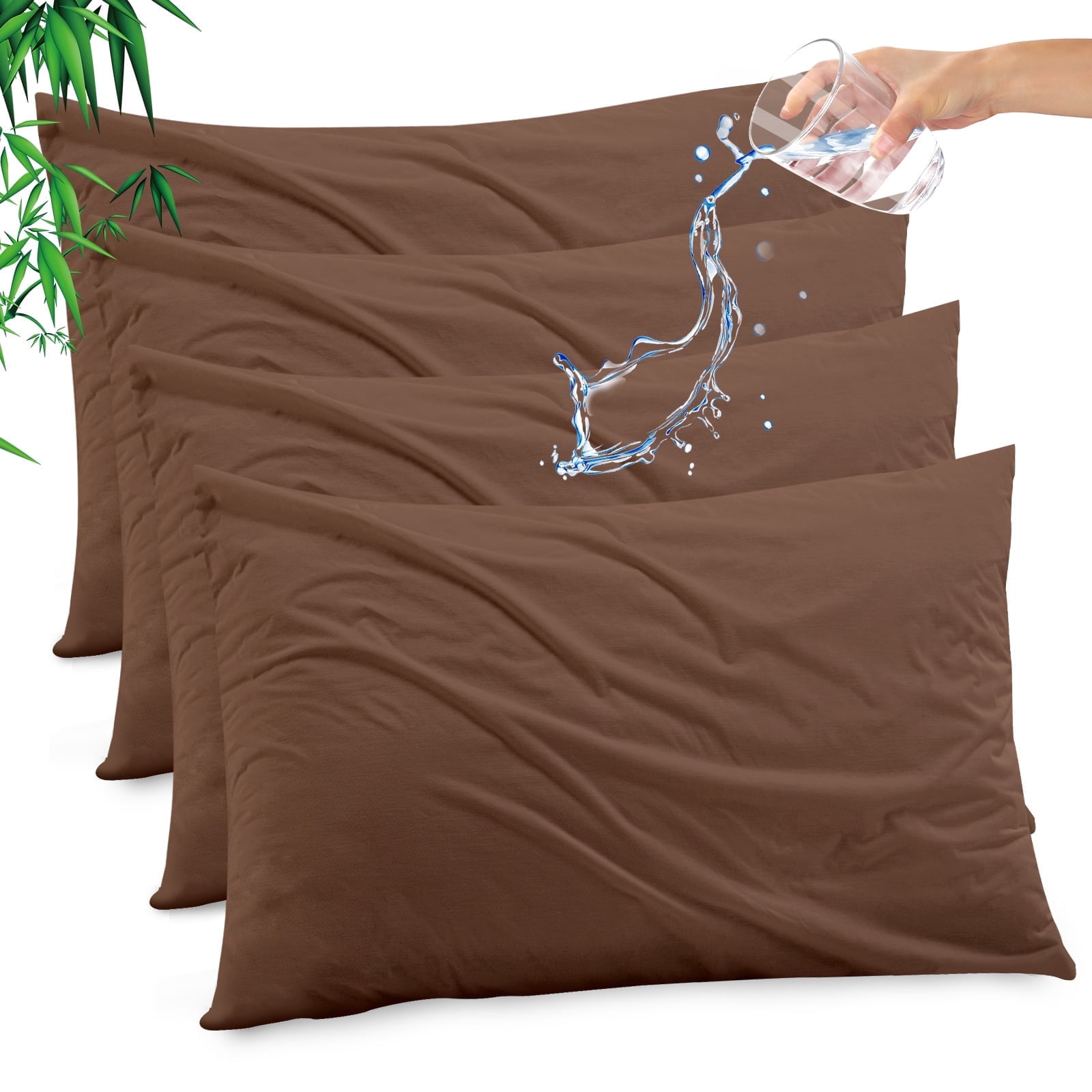 GOGREEN Waterproof Pillow Protectors with Zipper, Cooling Bamboo Queen ...