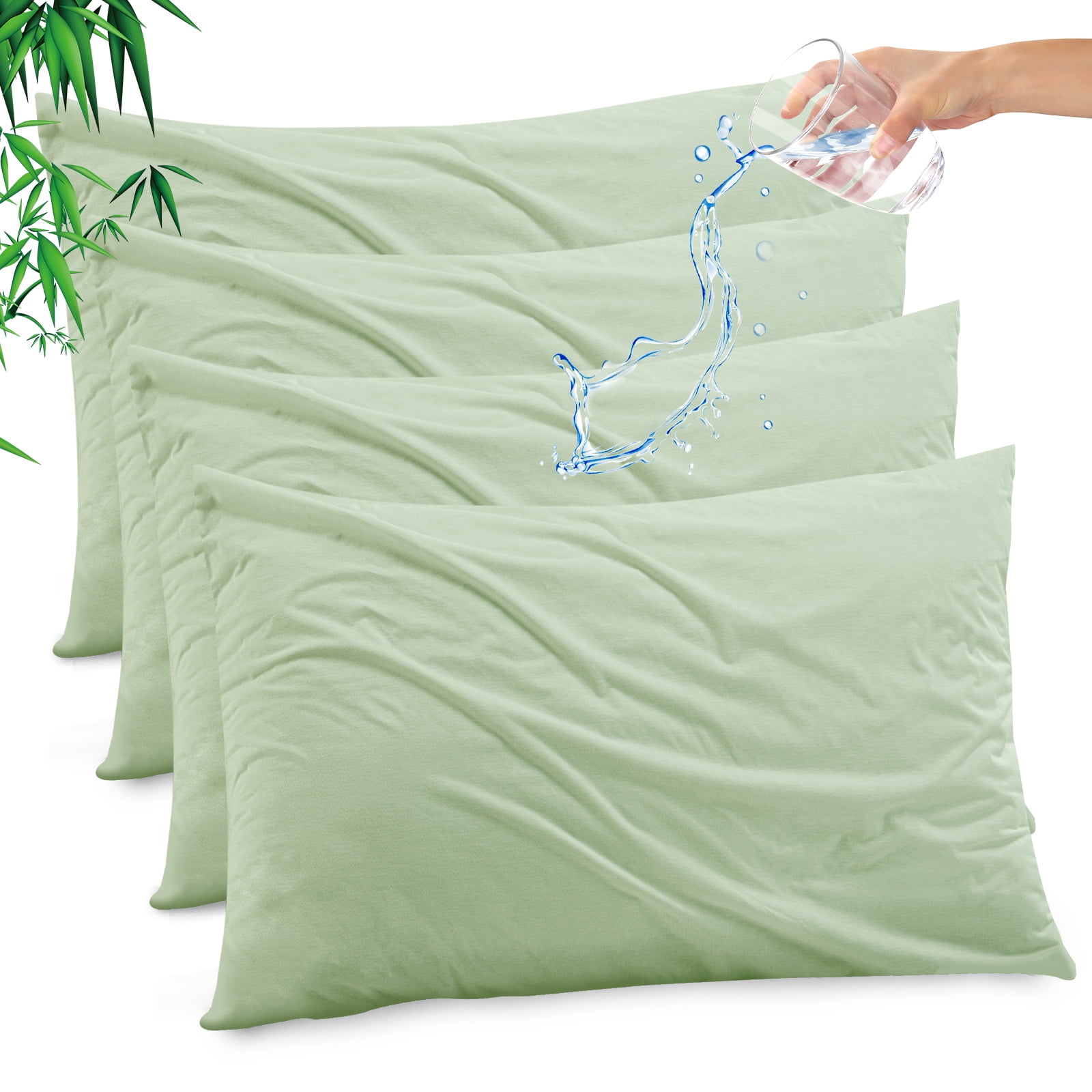 GOGREEN Waterproof Pillow Protectors with Zipper Standard Size, Cooling ...
