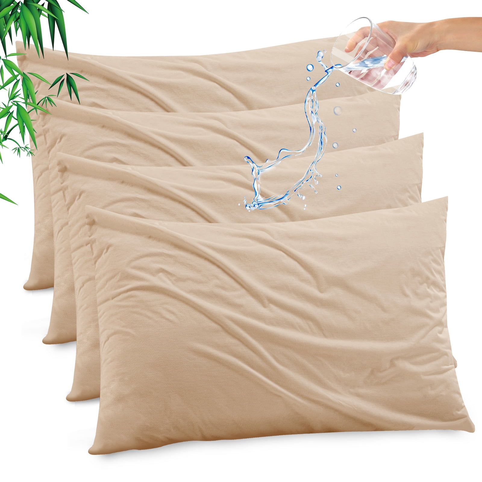 GOGREEN Waterproof Pillow Protectors with Zipper Standard Size, Cooling ...